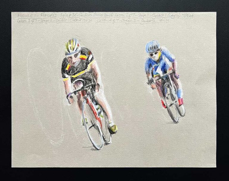 Online Art Course - A Group of Cyclists in Pastel Pencil - Shoshiplatypus